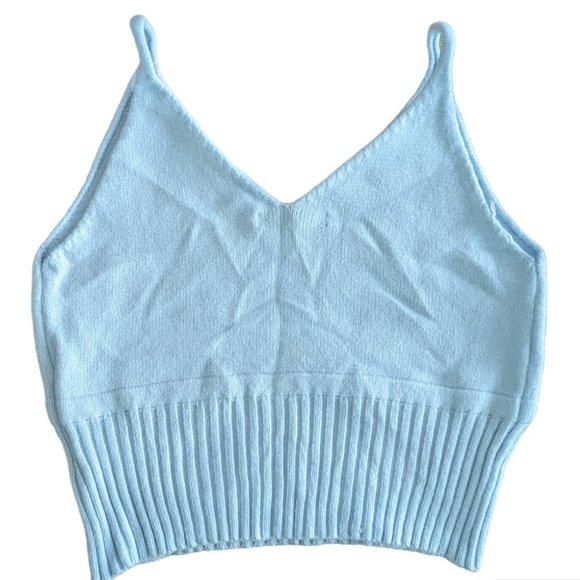 SHEIN | Tops | Womens Shein Ribbed Knit Solid Cami Crop Top Light Blue ...